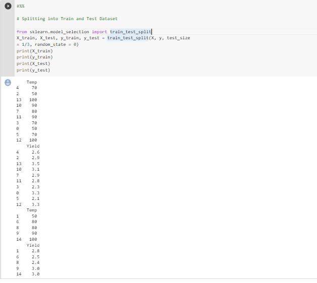Solved T 1 सकHX\% in Spilting into Train and Test Dataset+ | Chegg.com