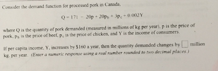 Solved Consider the demand function for processed pork in | Chegg.com