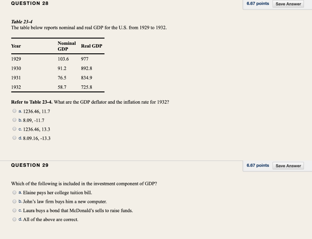 Solved QUESTION 28 6.67 points Save Answer Table 23-4 The | Chegg.com
