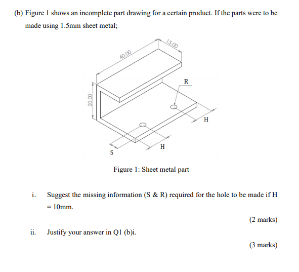 Solved (b) Figure 1 shows an incomplete part drawing for a | Chegg.com