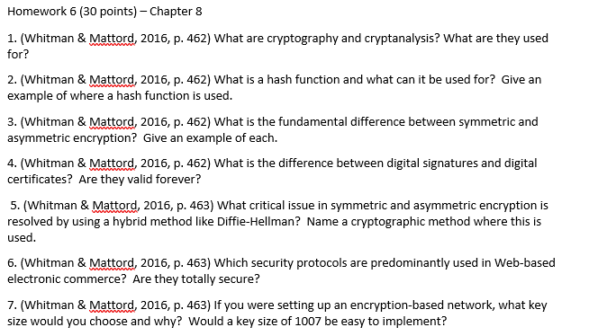 Solved Homework 6 (30 points) - Chapter 8 1. (Whitman & | Chegg.com