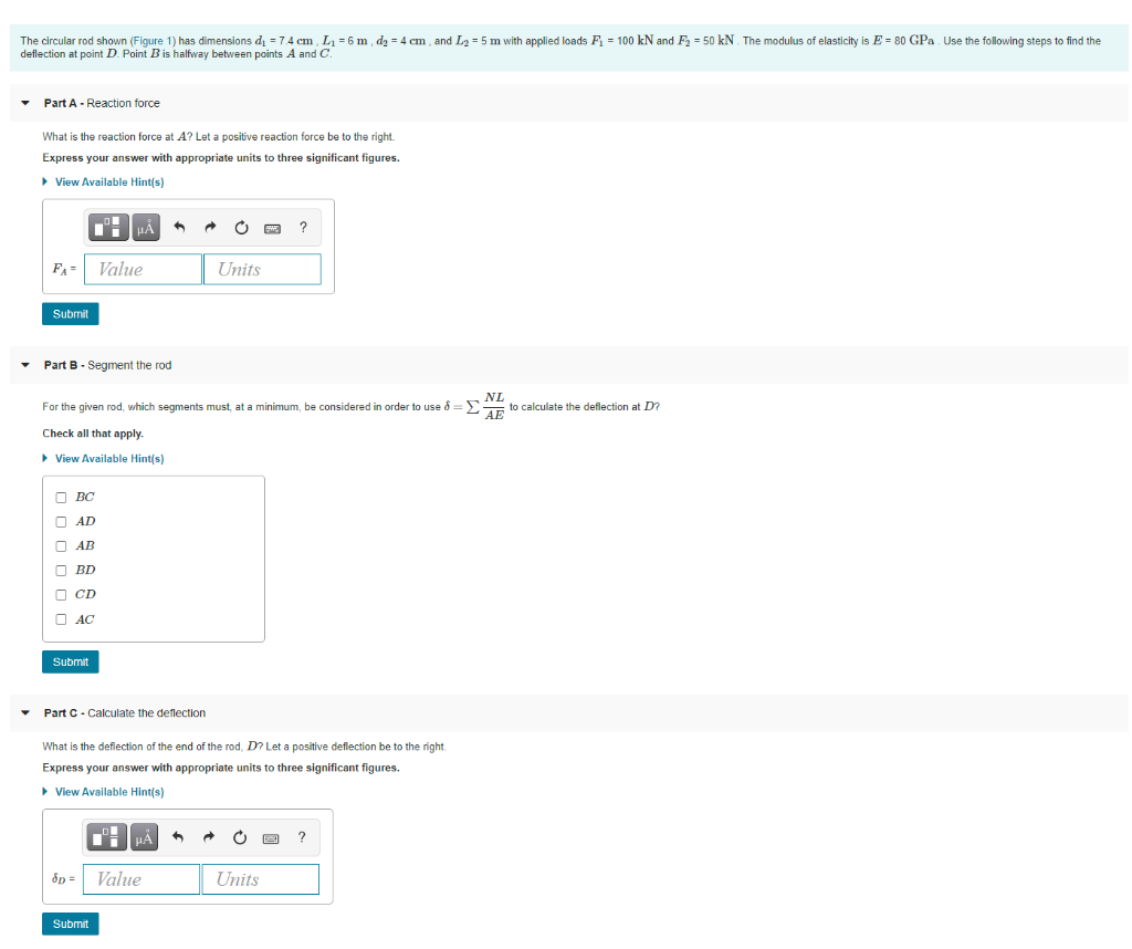Solved Learning Goal: To calculate the elastic deflection in | Chegg.com