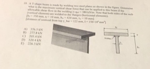 Solved 19 A T-shape beam is made by welding two steel plates | Chegg.com