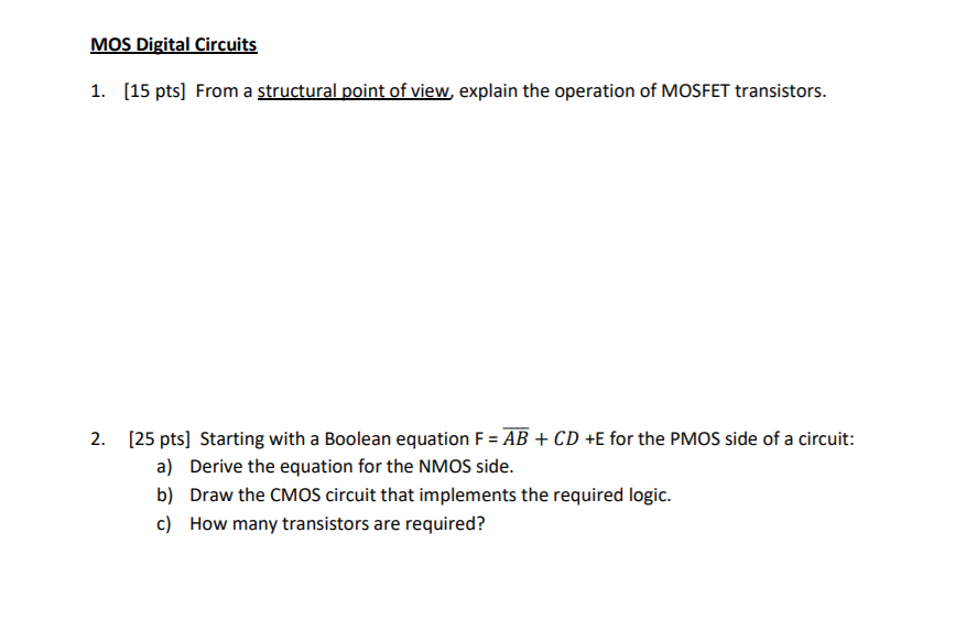 Solved MOS Digital Circuits 1. (15 pts) From a structural | Chegg.com
