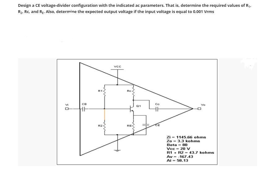 Solved Design a CE voltage-divider configuration with the | Chegg.com