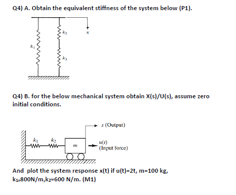 Solved Q4) A. Obtain the equivalent stiffness of the system | Chegg.com