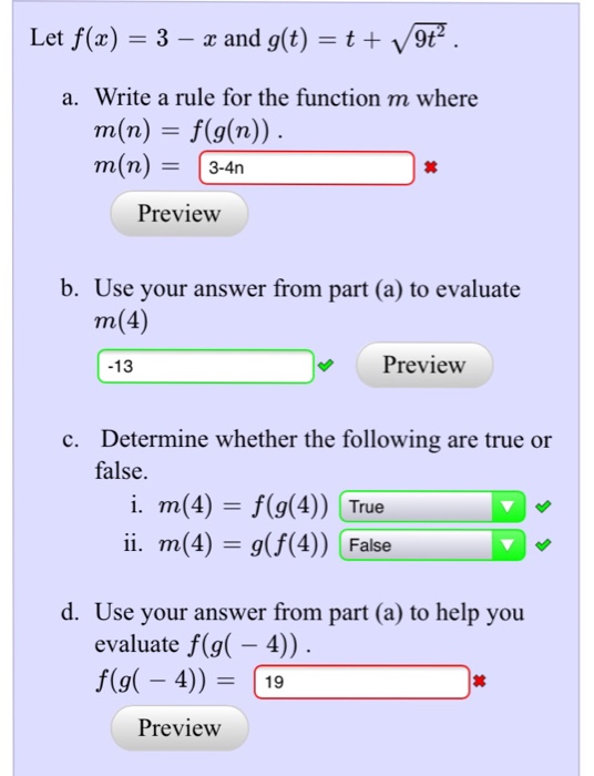 Solved Let f(x) = 3-x and g(t) = t + V9t2 . a. Write a rule | Chegg.com