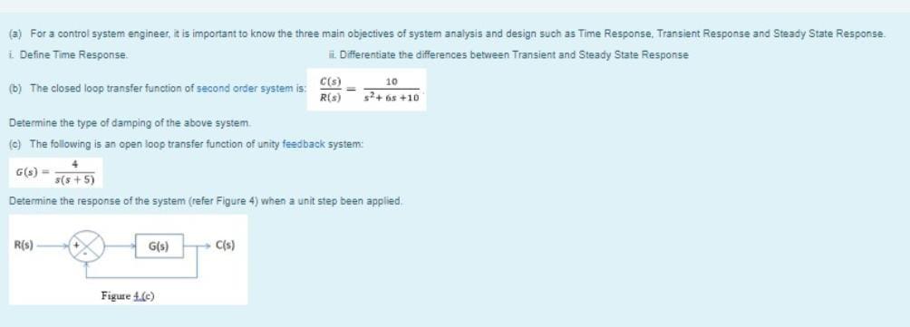Solved (a) For a control system engineer, it is important to | Chegg.com