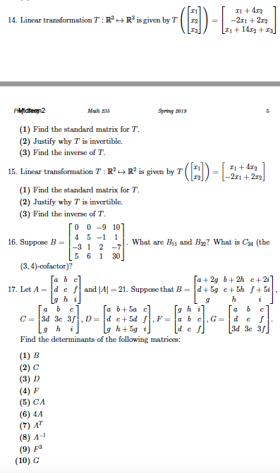 Solved 1. True or False questions (1) The reflection through | Chegg.com