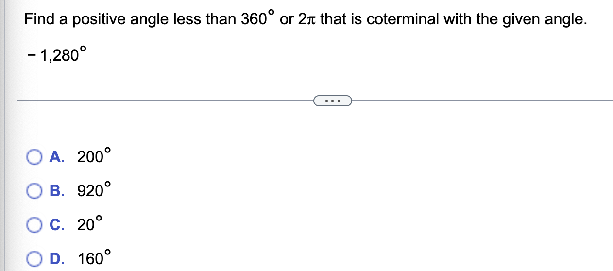 Solved Find a positive angle less than \\( 360^{\\circ} \\) | Chegg.com