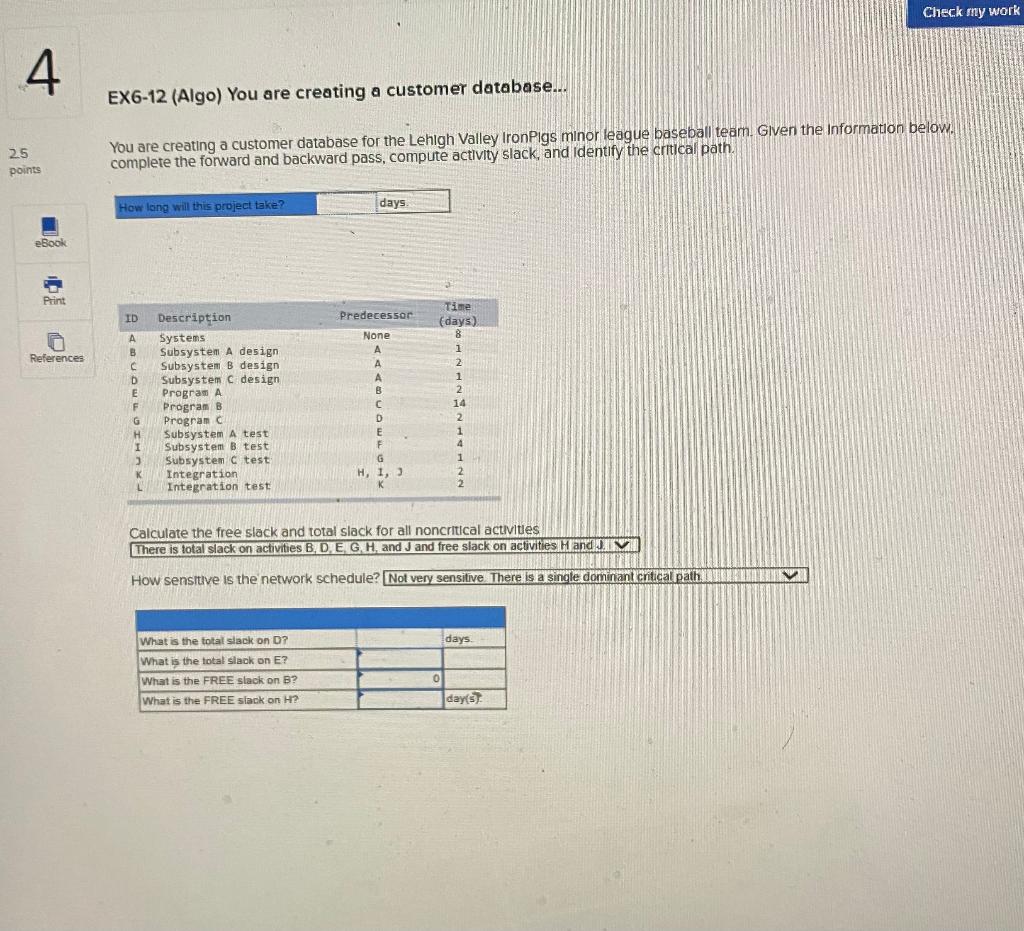 Solved Check my work 4 EX6-12 (Algo) You are creating a | Chegg.com