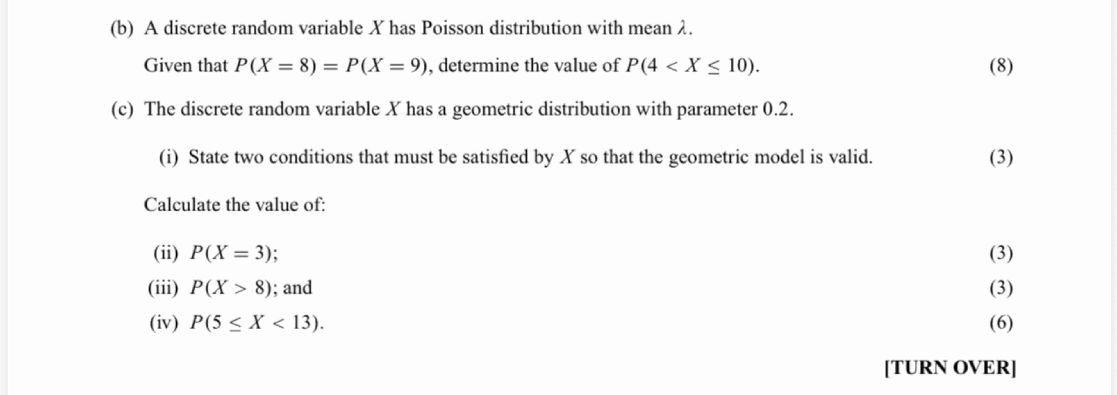 Solved (b) ﻿A discrete random variable x ﻿has Poisson | Chegg.com