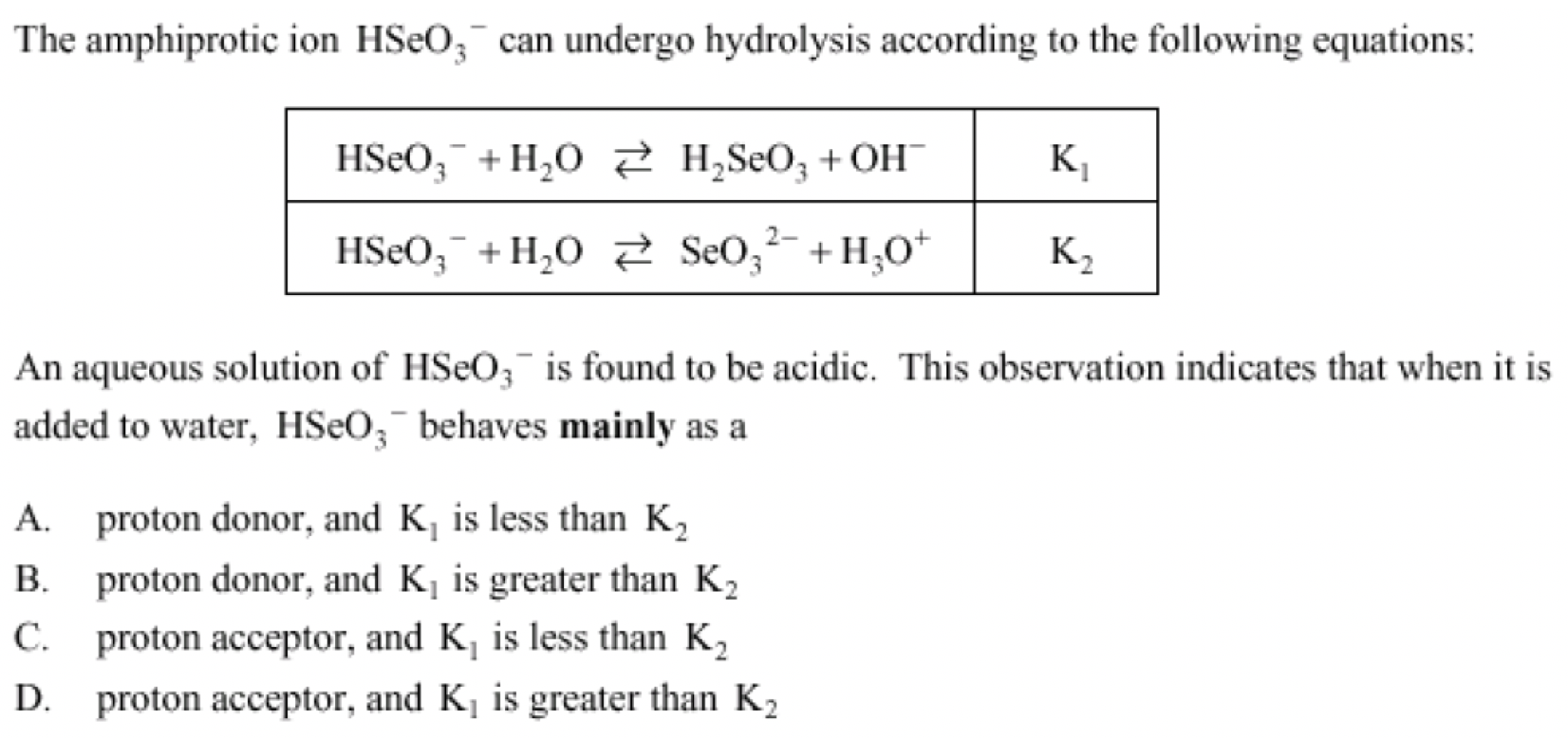 Solved The amphiprotic ion HSEO, can undergo hydrolysis | Chegg.com