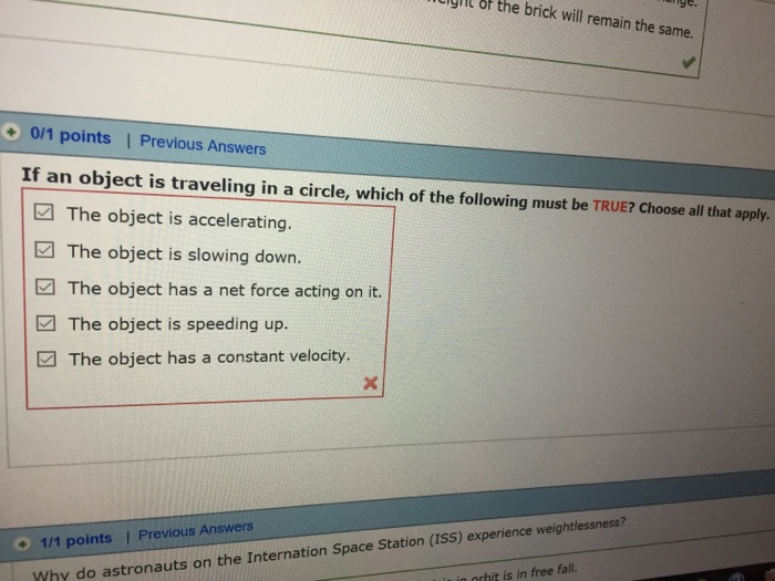 Solved If an object is traveling in a circle, which of the | Chegg.com