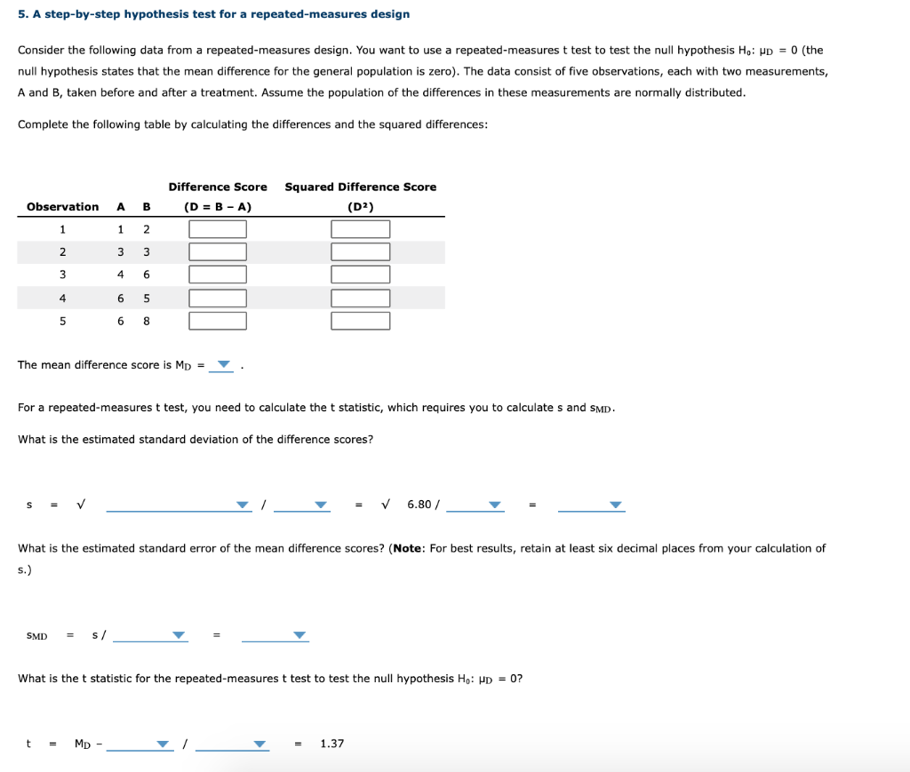 Solved 5. A step-by-step hypothesis test for a | Chegg.com