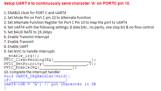 Setup UART 4 to continuously send character A' on | Chegg.com