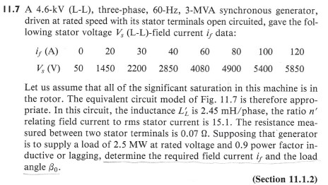 Solved I.7 A 4.6-kV (L-L), three-phase, 60-Hz, 3-MVA | Chegg.com