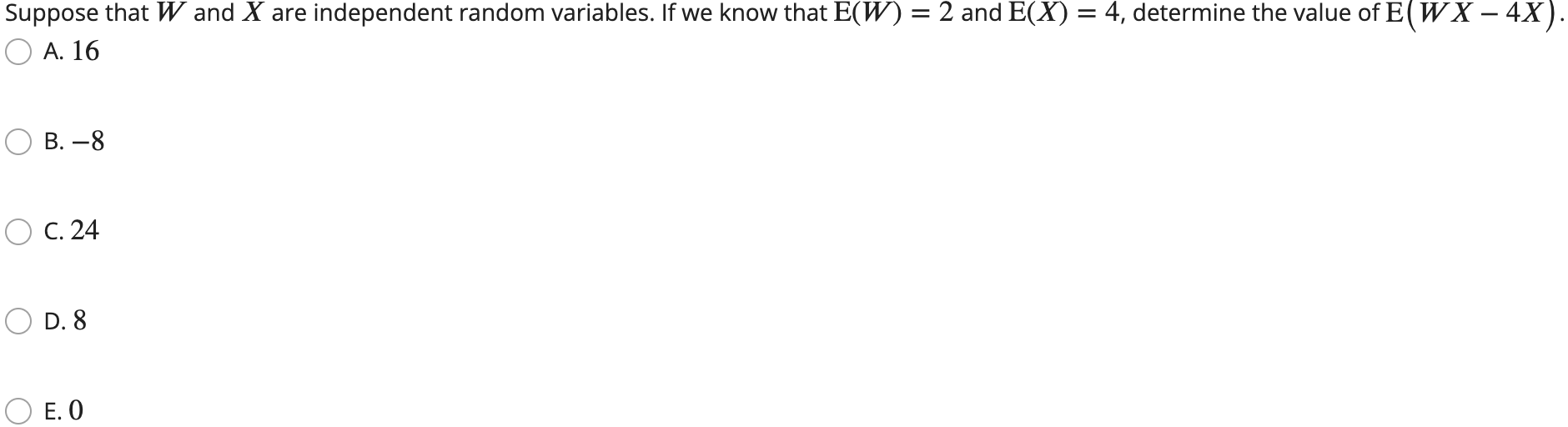 Solved Suppose that W and X are independent random | Chegg.com