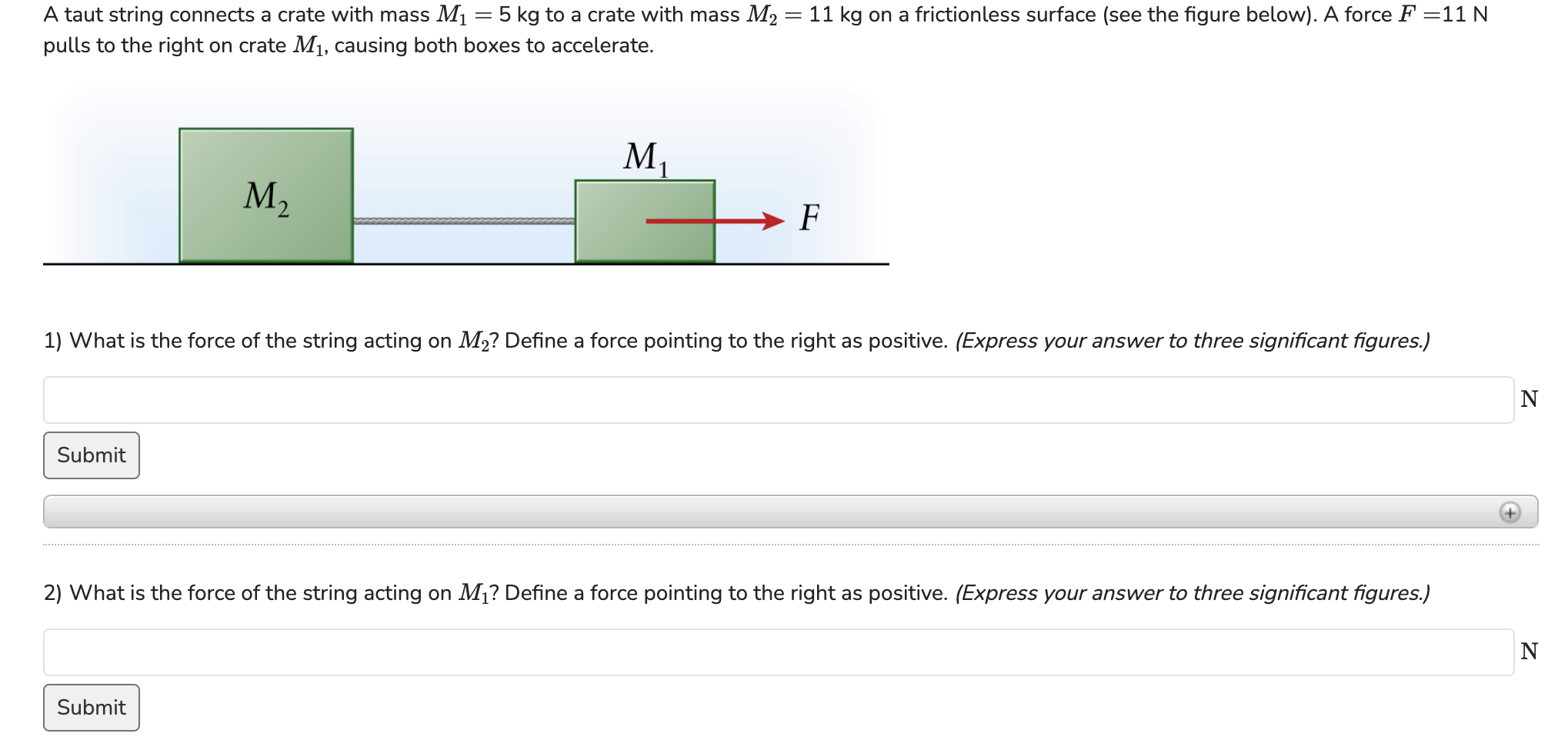 Solved A taut string connects a crate with mass M1=5 kg to a | Chegg.com