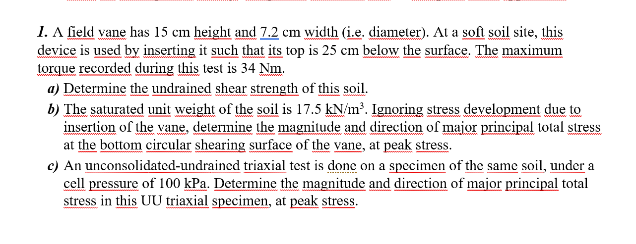 Solved 1. A field vane has 15 cm height and 7.2 cm width | Chegg.com