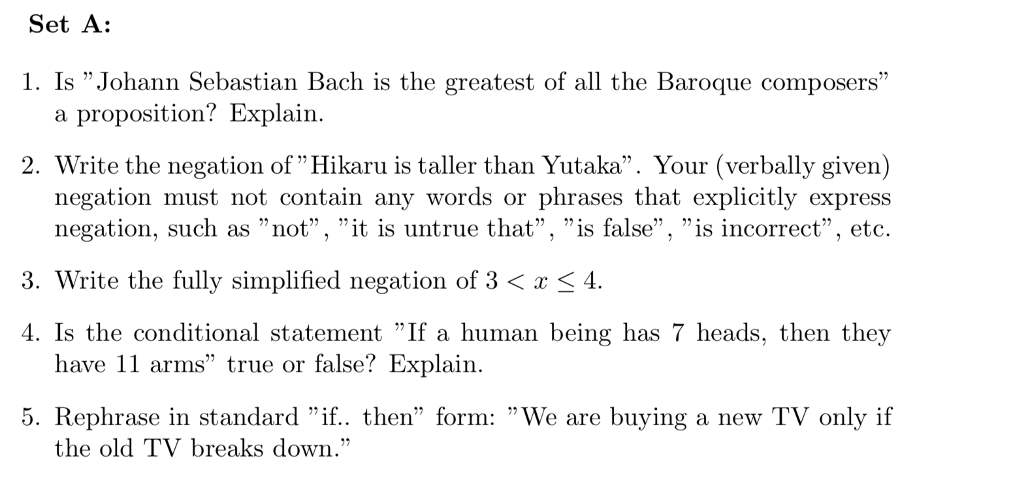 Solved Set A: 1. Is "Johann Sebastian Bach is the greatest | Chegg.com