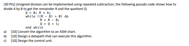 Solved [30 Pts] Unsigned division can be implemented using | Chegg.com