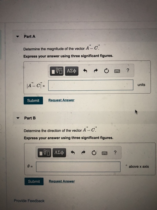 Solved Part A Determine the magnitude of the vector A-C | Chegg.com