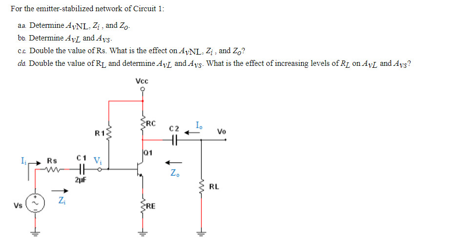 Solved For the emitter-stabilized network of Circuit 1: aa. | Chegg.com
