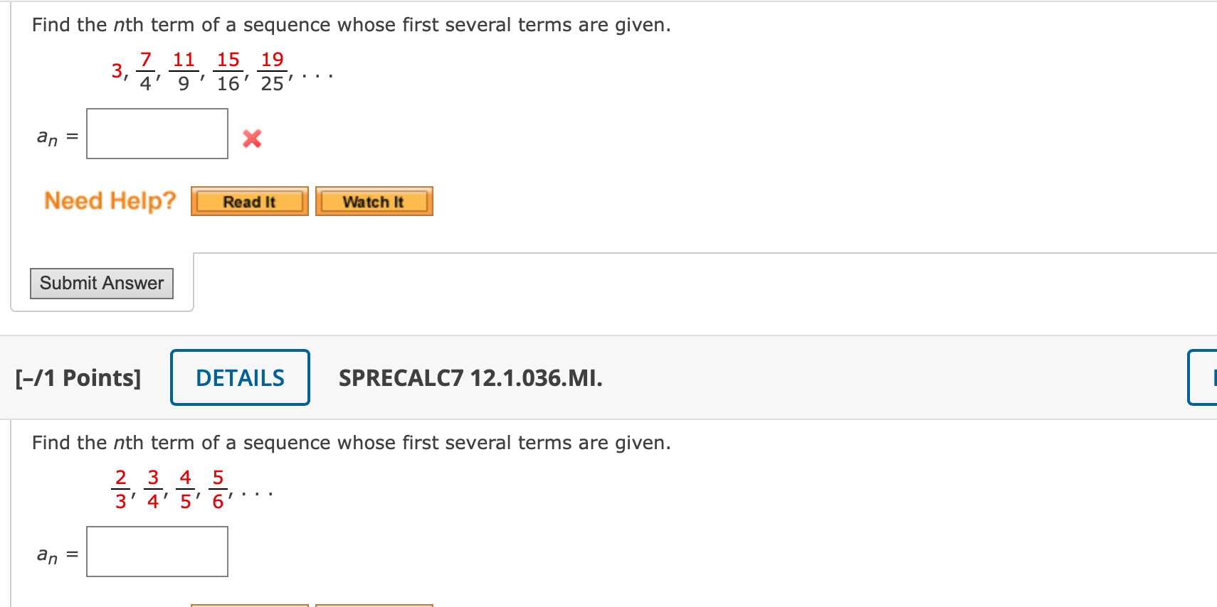 Solved Find the nth term of a sequence whose first several | Chegg.com