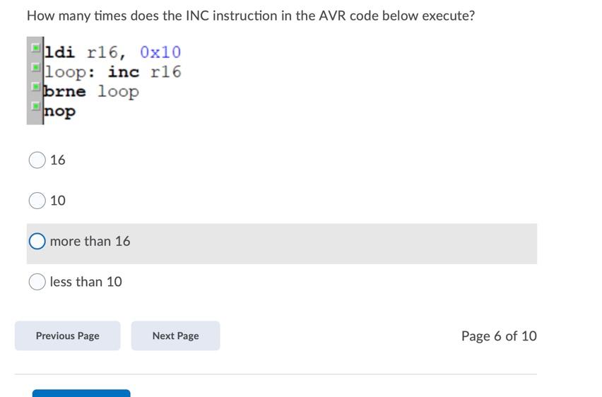 Solved How many times does the INC instruction in the AVR | Chegg.com