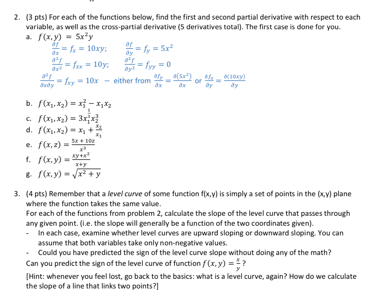 Solved 2. (3 pts) For each of the functions below, find the | Chegg.com