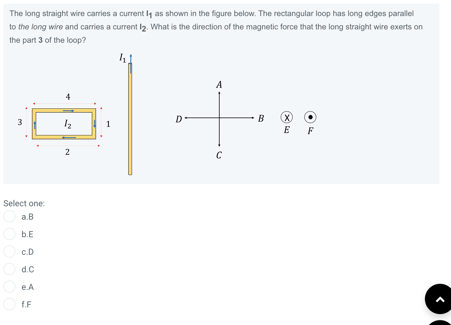 [Solved]: The long straight wire carries a current I1 as sh