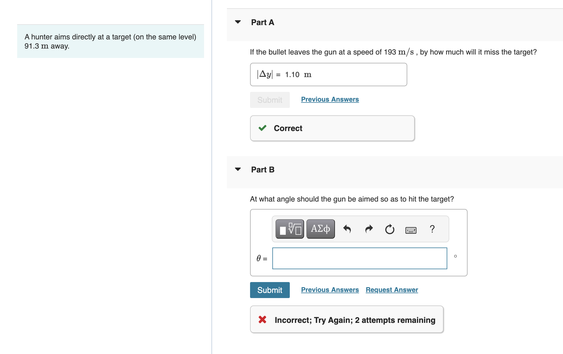 Solved A hunter aims directly at a target (on the same | Chegg.com