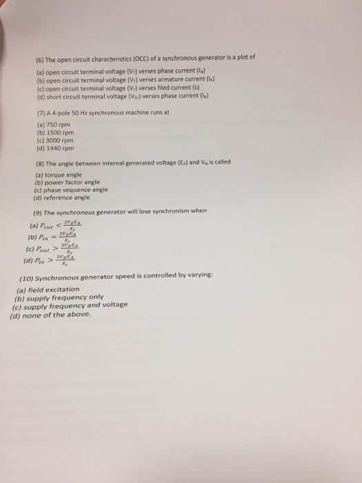 Solved 6) The open circuit characteristics (OCC) of a | Chegg.com