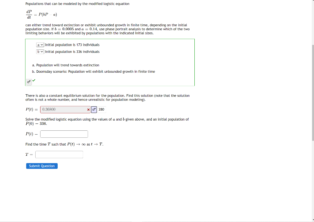Solved Populations That Can Be Modeled By The Modified