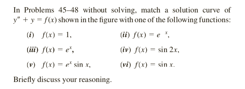 Solved In Problems 45-48 without solving, match a solution | Chegg.com