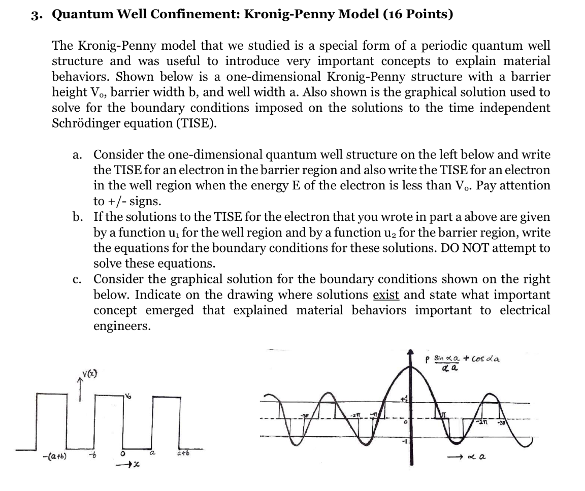 Solved 3. ﻿Quantum Well Confinement: Kronig-Penny Model (16 | Chegg.com