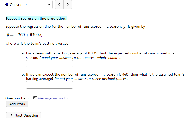 Solved Baseball regression line prediction: Suppose the | Chegg.com