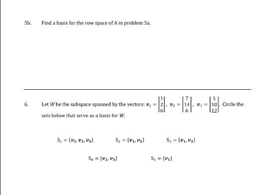 Solved 5b. Find a basis for the row space of A in problem 5 | Chegg.com