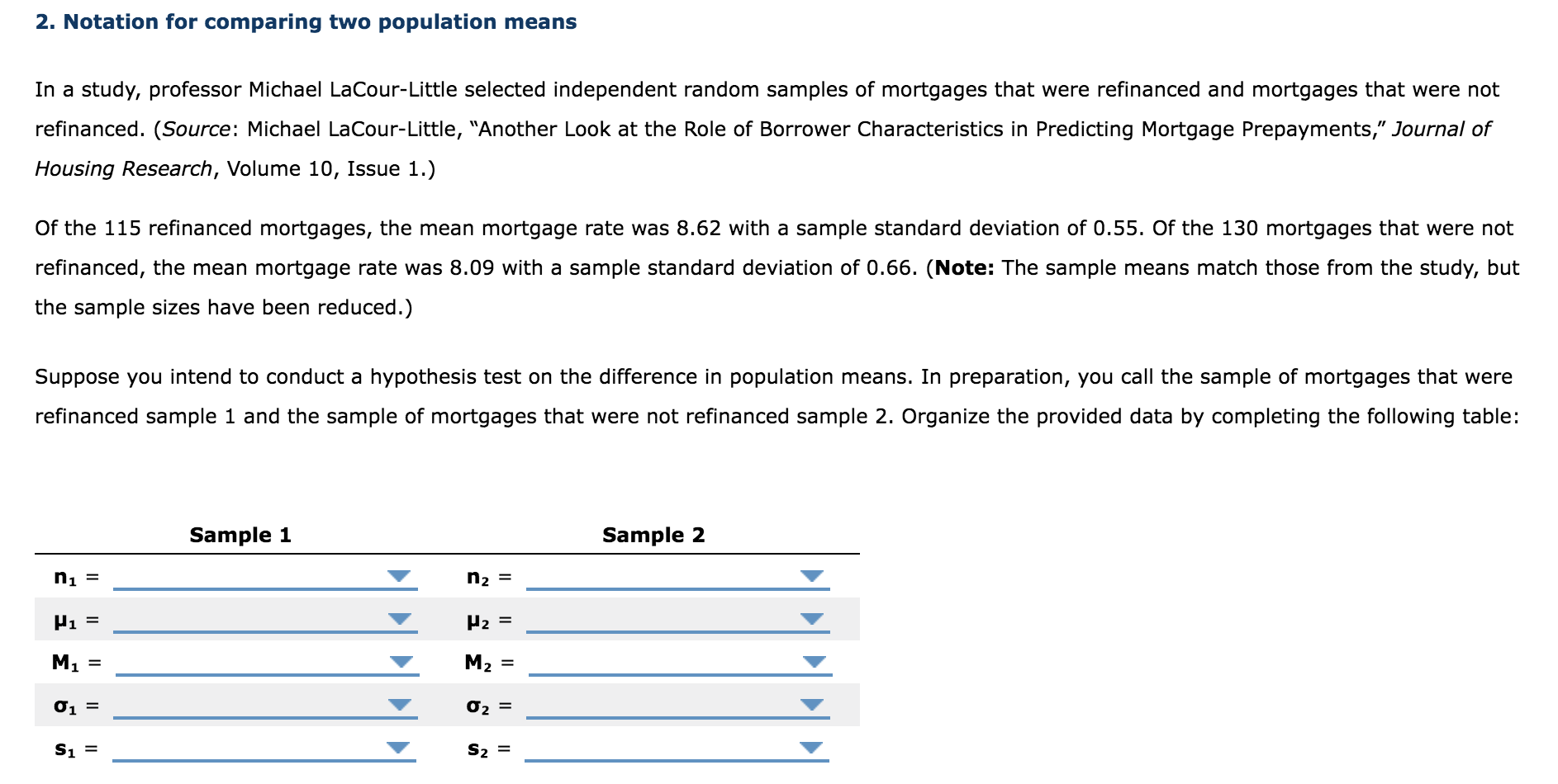 Solved 2. Notation for comparing two population means In a | Chegg.com