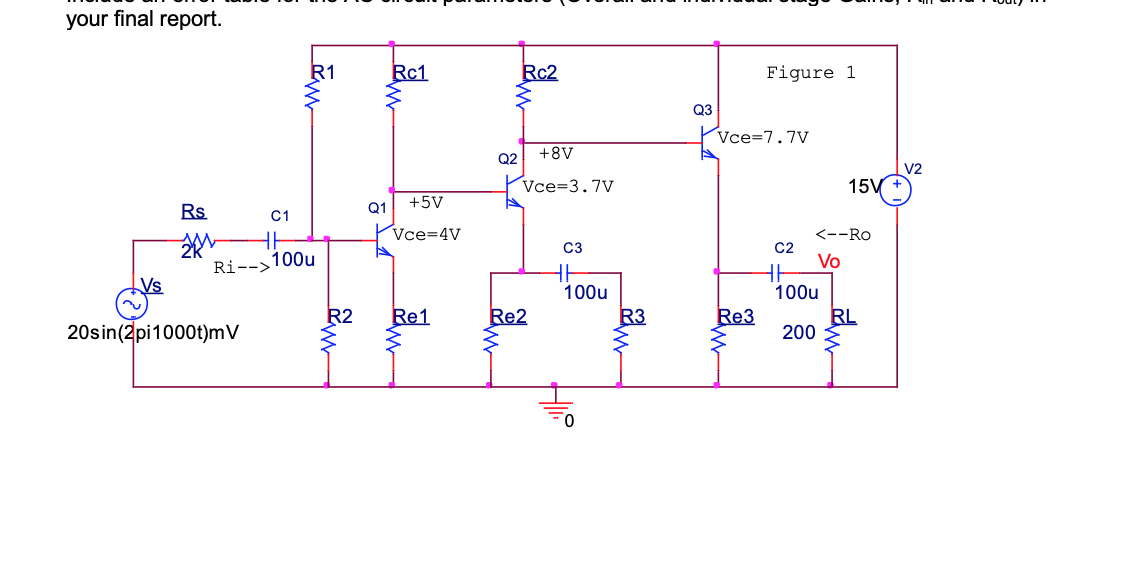 Design: For the 3-stage direct-coupled amplifier | Chegg.com