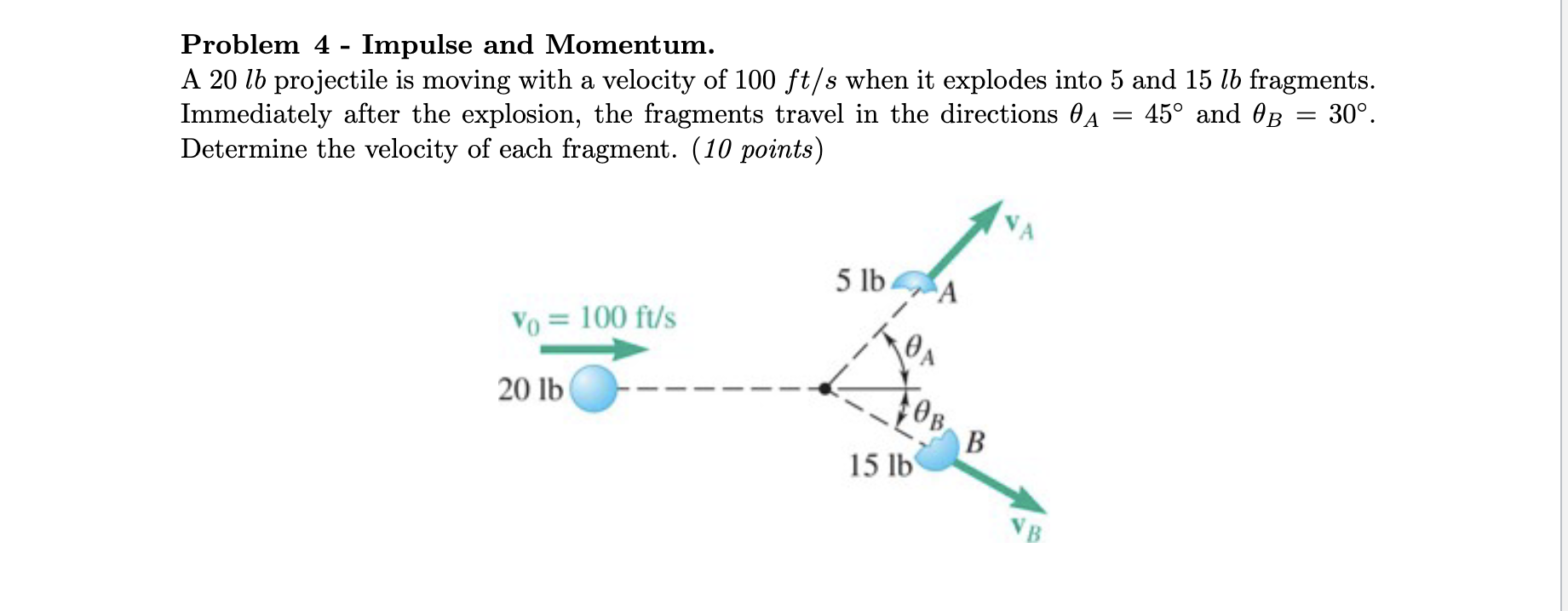 Solved Problem 4- Impulse and Momentum. A 20 lb projectile | Chegg.com