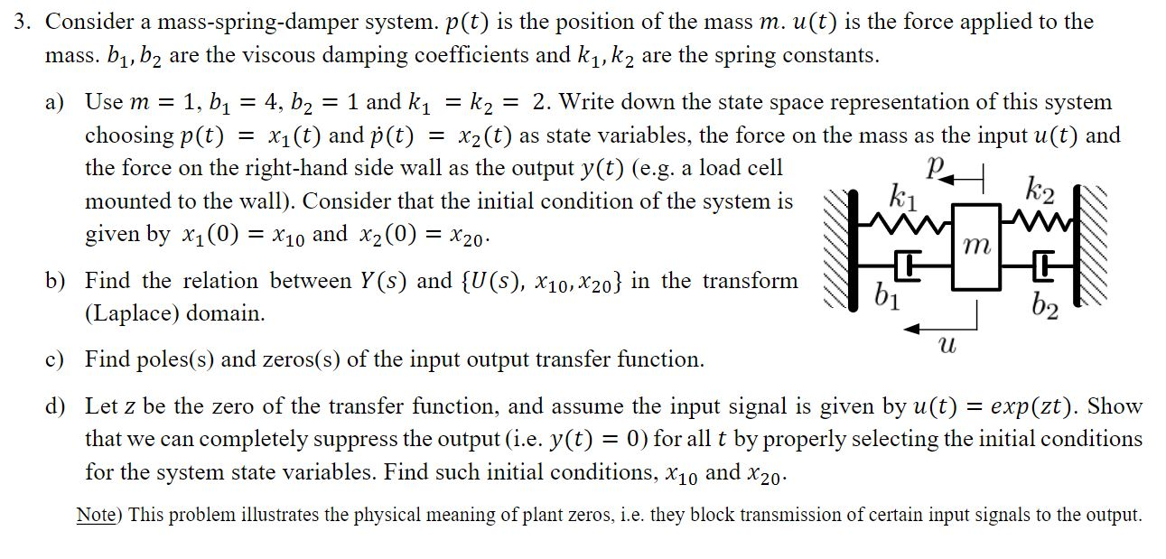 Solved = k2 3. Consider a mass-spring-damper system. p(t) is | Chegg.com