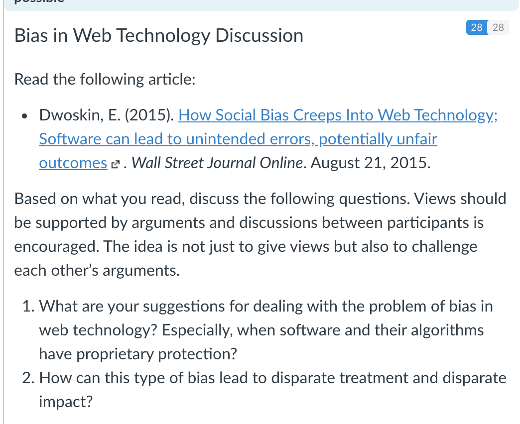 28 28 Bias in Web Technology Discussion Read the | Chegg.com