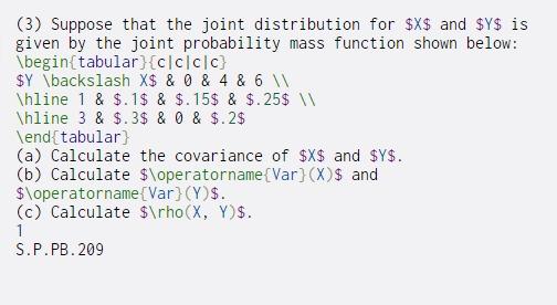 Solved (3) Suppose that the joint distribution for $X$ and | Chegg.com