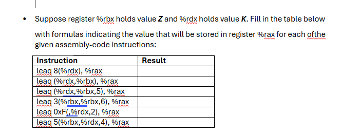Solved - ﻿Suppose register \%rbx holds value | Chegg.com