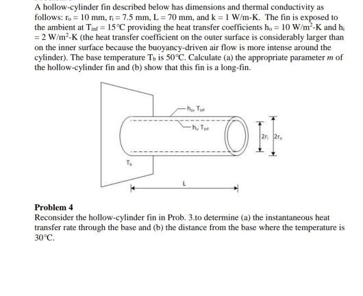 Solved A hollow-cylinder fin described below has dimensions | Chegg.com