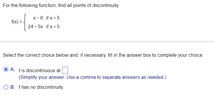 Solved For the following function, find all points of | Chegg.com