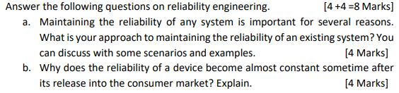 Answer the following questions on reliability | Chegg.com
