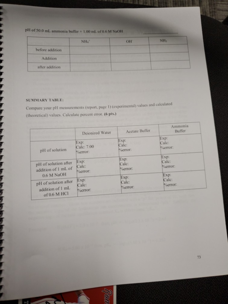 REPORT SHEET Buffers Section Name Date Partner's Name | Chegg.com